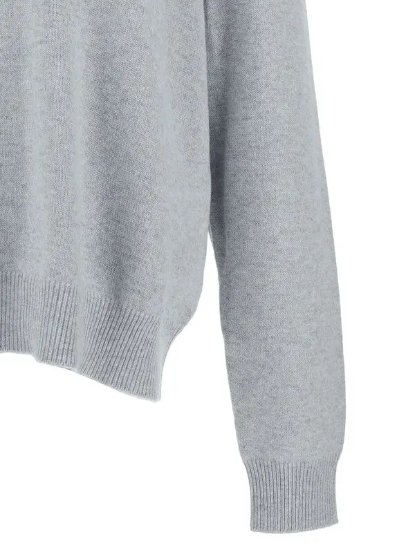 Bottega Veneta Grey Pullover With Intrecciato Patch On Elbows In Cashmere