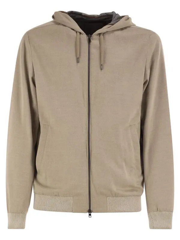 Herno Lightweight Hooded Jacket In Wool-effect Fabric - Cream