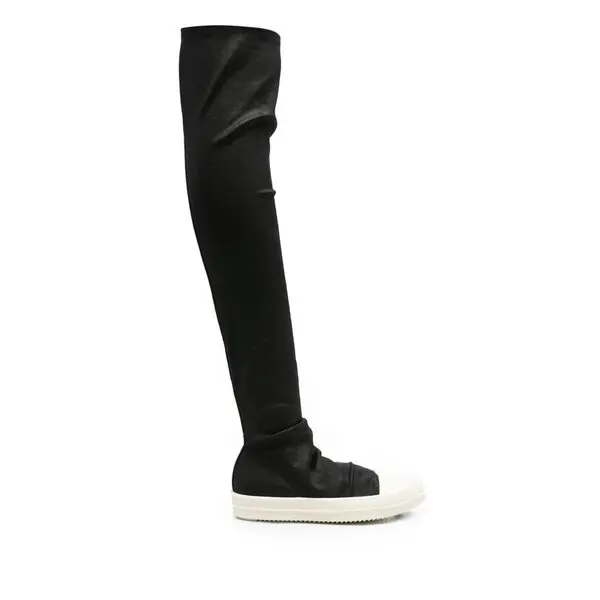 Rick Owens Over The Knee Round Toe Cap Flat Rubber Sole Shoes - Black