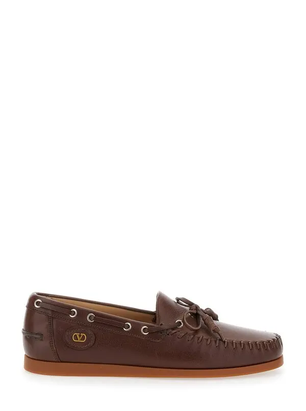 Valentino Garavani Palm Avenue' Loafers With Vlogo Patch On The Sidei N Leather - Brown