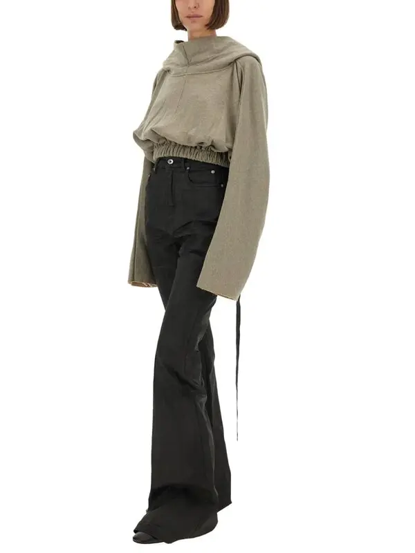 Rick Owens Cropped Hooded Tunic Sweatshirt - Gray