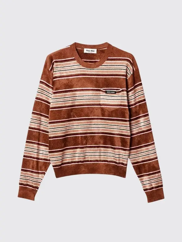 Miu Miu Striped Chenille Crew Neck Pullover