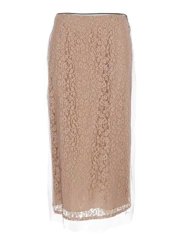 Fendi Beige Tube Skirt With All-over Floral Embroidery In Lace - Multicolor
