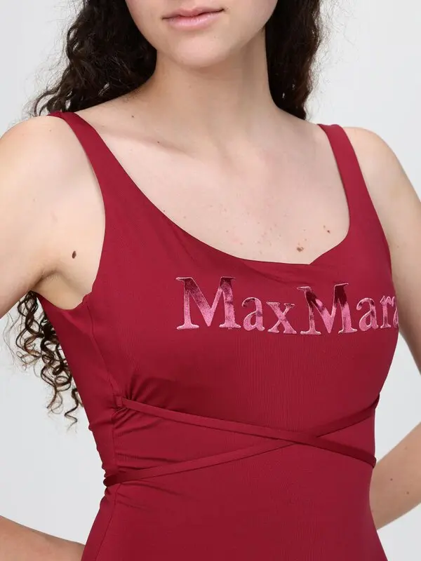 Max Mara Flocked Logo Tie-waist One-piece Swimsuit - Red