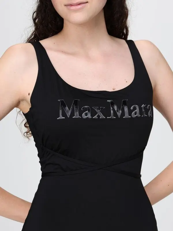 Max Mara One-piece Swimsuit With Flocked Logo And Tie-waist Belt - Black