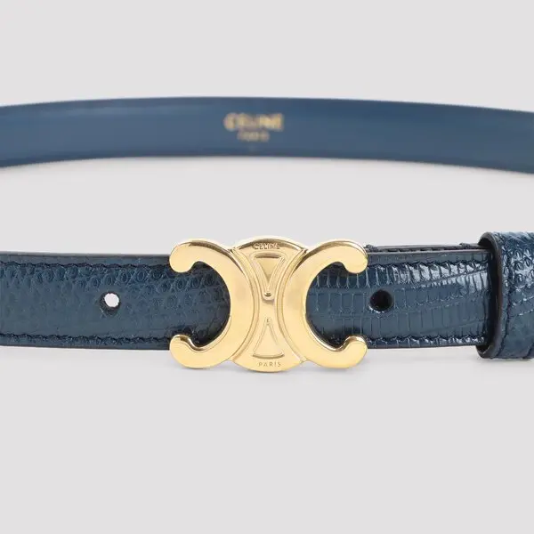 Celine Triomphe Skinny Leather Belt - Blue