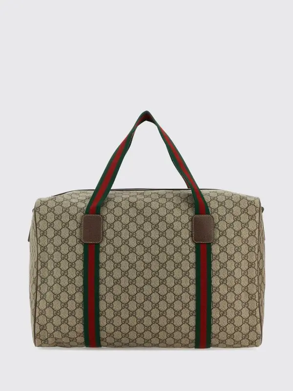 Gucci Monogram Gg Supreme Fabric Duffle Bag With Double Handle - Cream