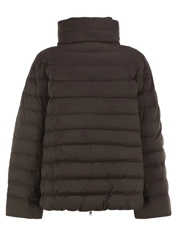 Herno Technical Suede-effect Down Jacket With Padded High Collar