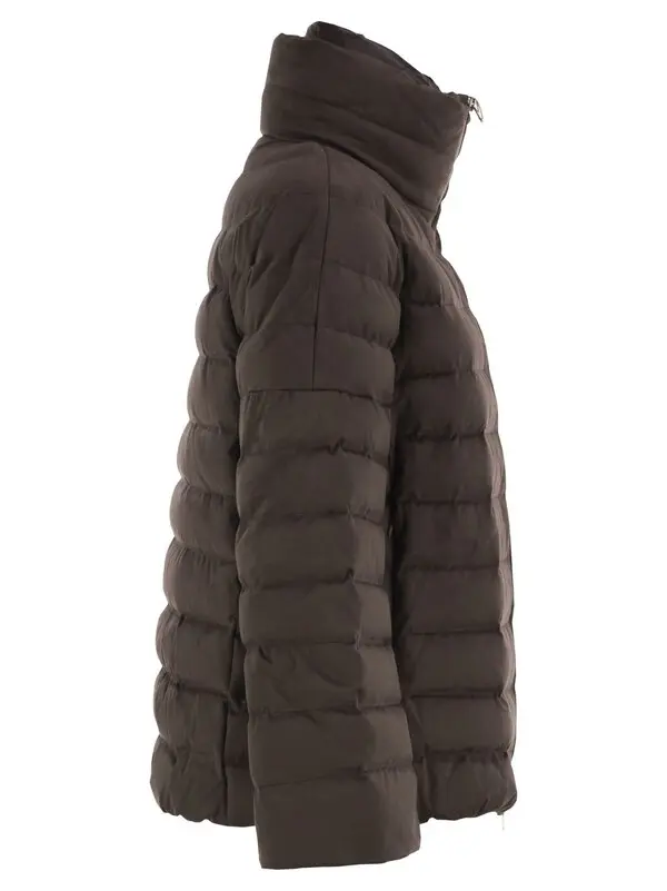Herno Technical Suede-effect Down Jacket With Padded High Collar