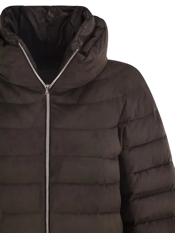 Herno Technical Suede-effect Down Jacket With Padded High Collar