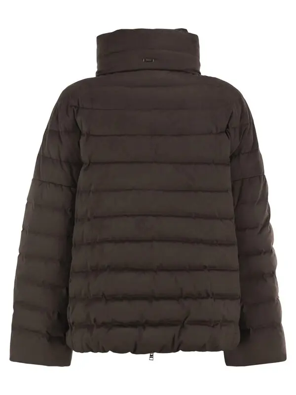 Herno Technical Suede-effect Down Jacket With Padded High Collar - Brown