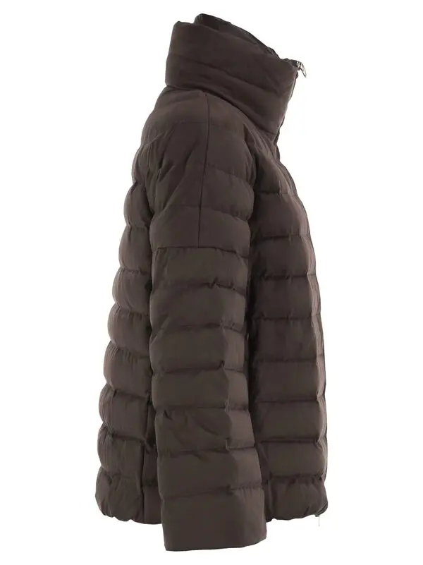 Herno Technical Suede-effect Down Jacket With Padded High Collar - Brown