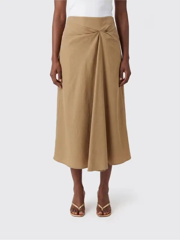 Max Mara A-line Midi Skirt In Cotton Blend With Rear Zip Closure - Brown