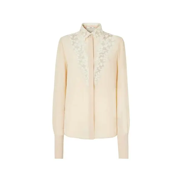 Fendi Silk Georgette Lace-trimmed Shirt - Cream