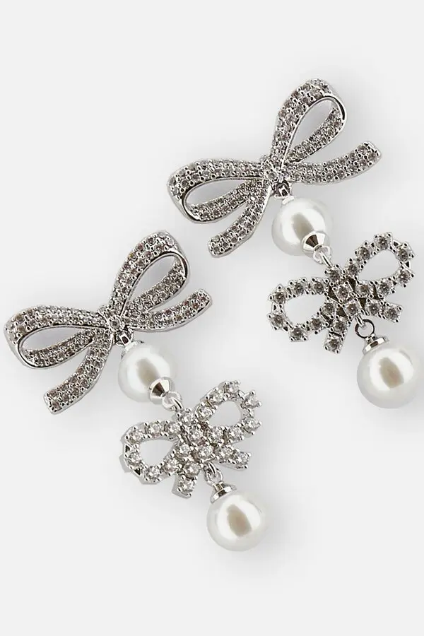 SELF-PORTRAIT Double Bow Pearl Earrings