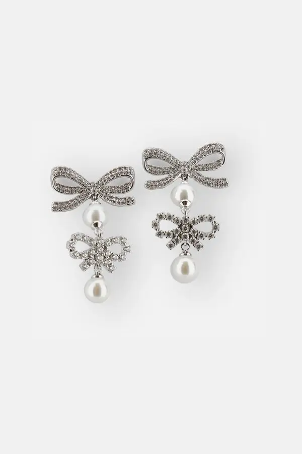 SELF-PORTRAIT Double Bow Pearl Earrings - Multicolor