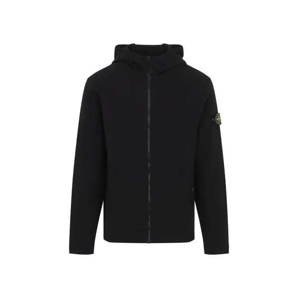 Stone Island Hooded Zip Up Sweater - Black