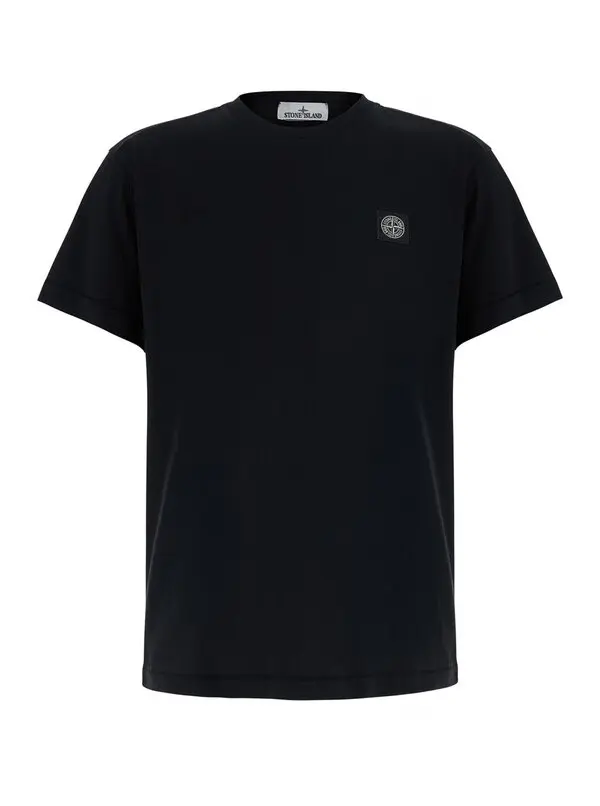 Stone Island Crew Neck T-shirt With Logo Patch On The Front In Cotton For - Black