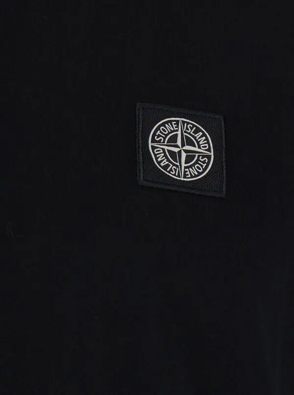 Stone Island Crew Neck T-shirt With Logo Patch On The Front In Cotton For - Black