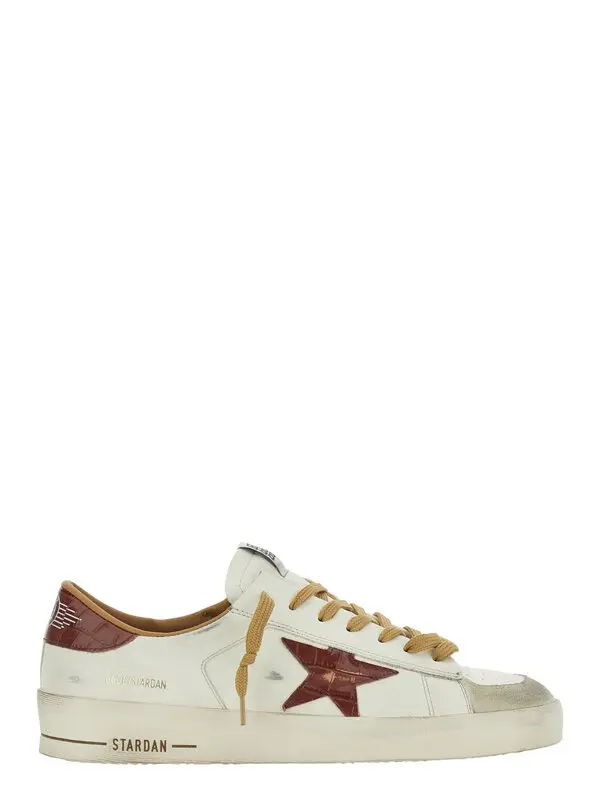 GOLDEN GOOSE Stardan' White Sneaker Low Top With Star Patch On The Side And Logo Patch On The Tongue In Leather For - Multicolor