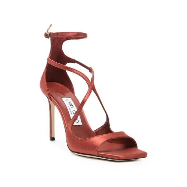 JIMMY CHOO Satin Square Open Toe Stiletto Sandals - Red