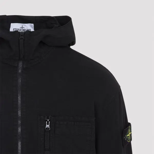 Stone Island Cotton Hooded Jacket - Black