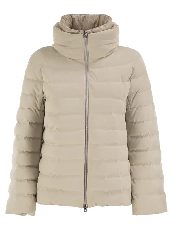 Herno Technical Suede-effect Down Jacket With Padded High Collar - White