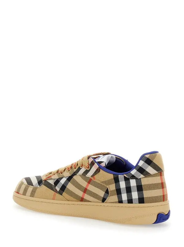 Burberry Low Sneakers With Check Motif In Cotton Blend And Tech Fabric Beige - Multicolor