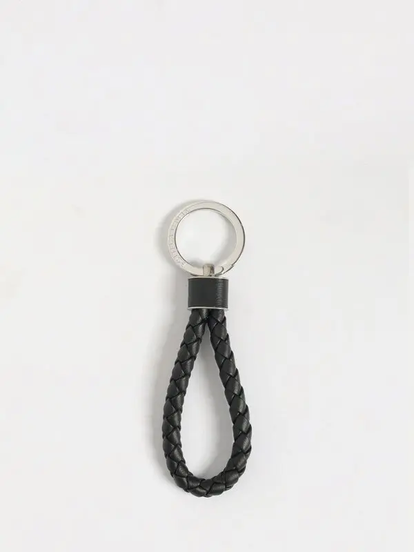 Bottega Veneta Woven Leather And Brass Keychain - Black