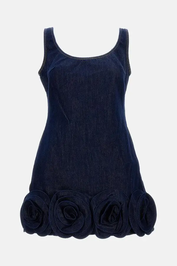 SELF-PORTRAIT Indigo Denim Mini Dress With 3d Flowers - Multicolor