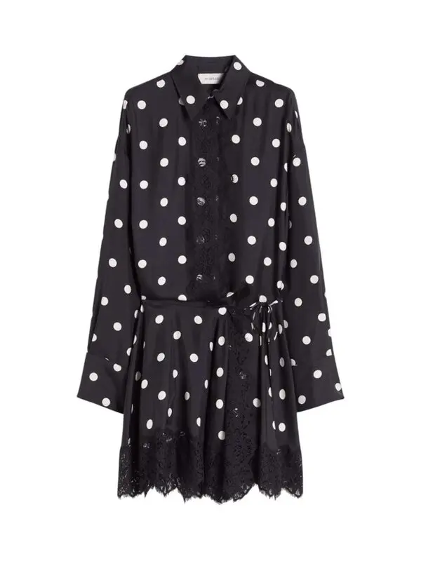 Sportmax Polka Dot Silk Twill Dress With Lace Trim