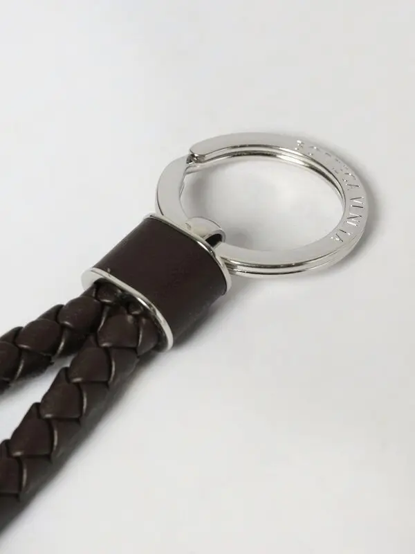 Bottega Veneta Woven Leather And Brass Keychain - Brown