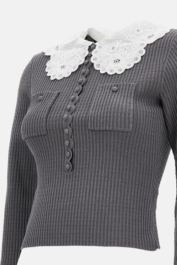 SELF-PORTRAIT Ribbed Knitted Top - Multicolor