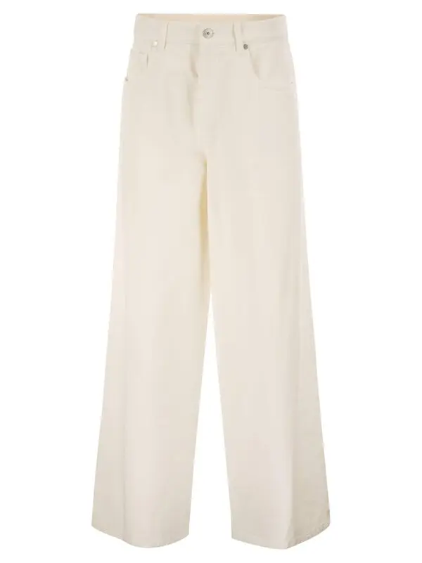 Brunello Cucinelli Relaxed Trousers In Dyed Denim - Cream