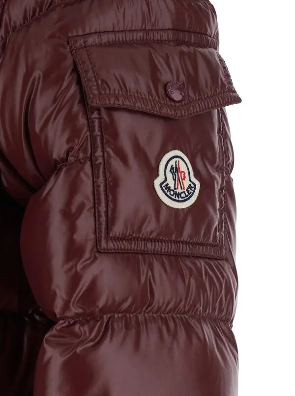 Moncler Barante' Down Jacket With Hood And Applied Pocket On Sleeve With Logo Patch In Tech Fabric For - Red