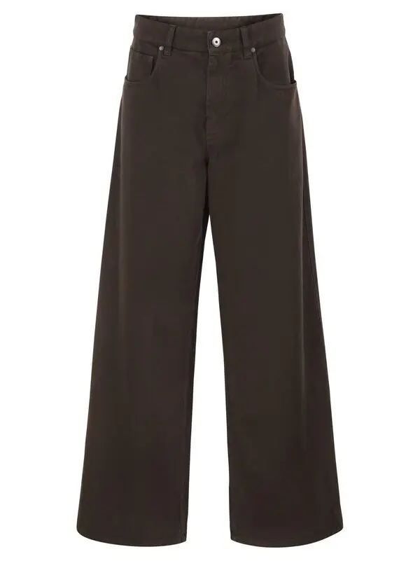 Brunello Cucinelli Relaxed Trousers In Dyed Denim With Jewellery - Brown