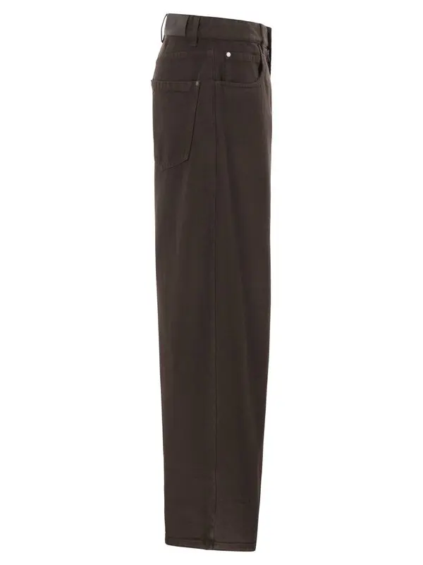 Brunello Cucinelli Relaxed Trousers In Dyed Denim With Jewellery - Brown