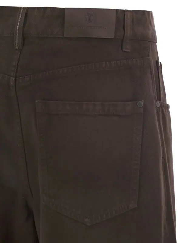 Brunello Cucinelli Relaxed Trousers In Dyed Denim With Jewellery - Brown