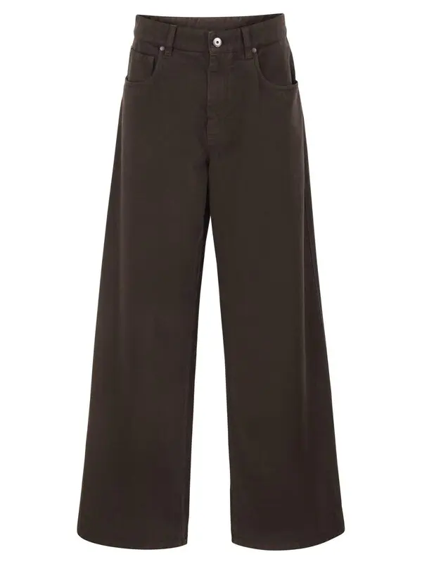 Brunello Cucinelli Relaxed Trousers In Dyed Denim With Jewellery - Brown