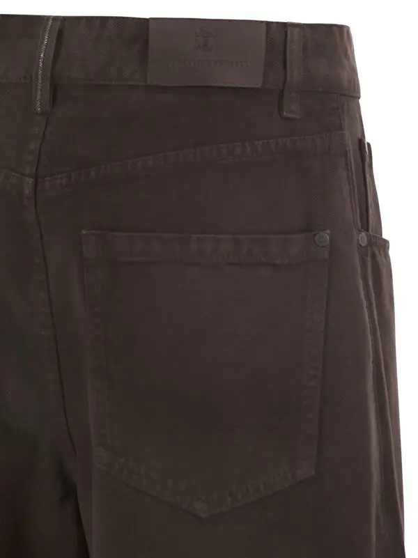 Brunello Cucinelli Relaxed Denim Trousers With Monile Detailing - Brown