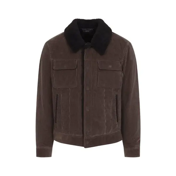 TOM FORD 900 Wale Cord Sherling Collar Trucker - Brown