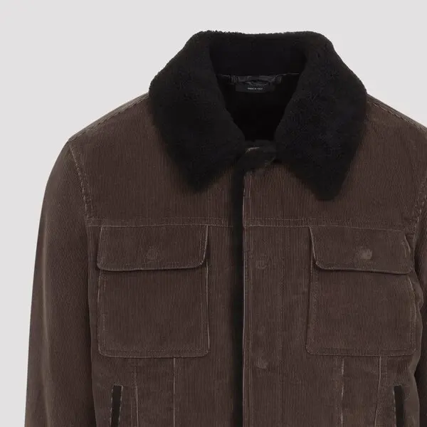 TOM FORD 900 Wale Cord Shearling Collar Trucker - Brown