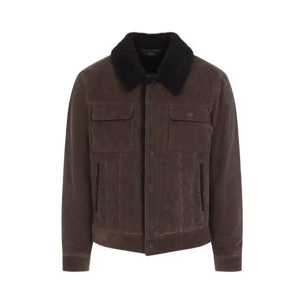 TOM FORD 900 Wale Cord Shearling Collar Trucker - Brown