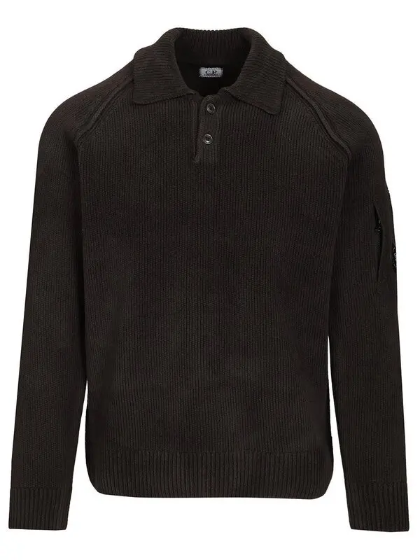 C.P. COMPANY Cotton Chenille Polo Sweater - Black