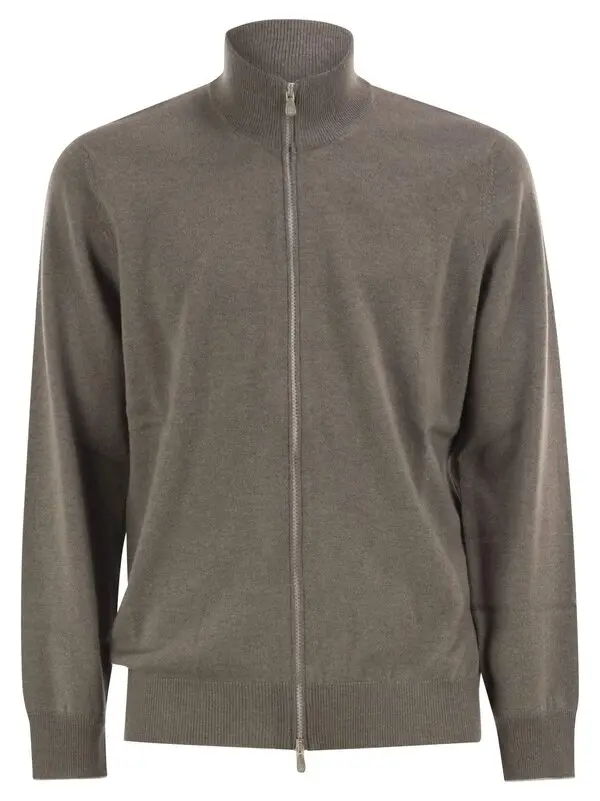 Brunello Cucinelli High-necked Cashmere Cardigan With Zip - Gray