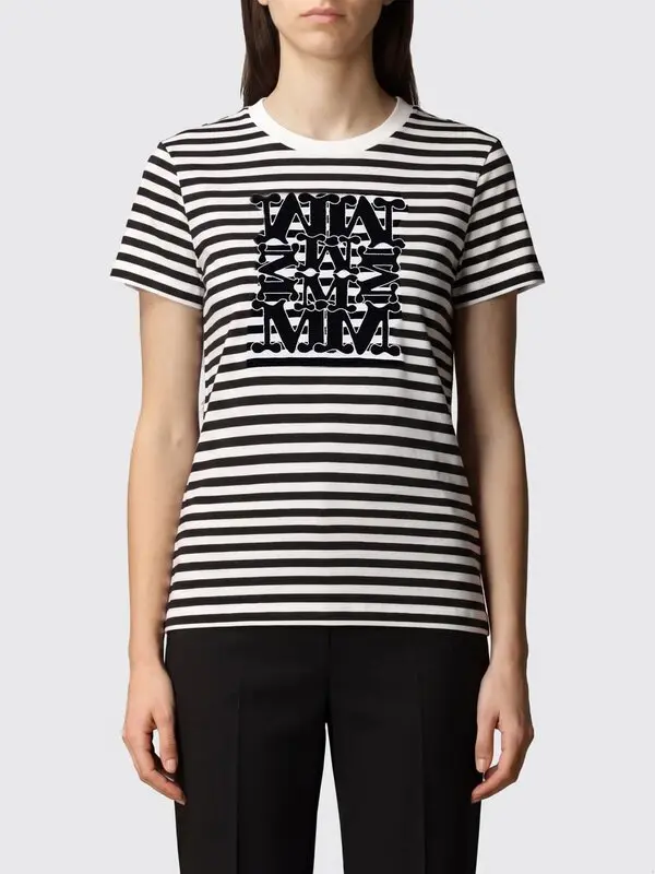 Max Mara Striped Slim Fit Cotton T-shirt With Monogram