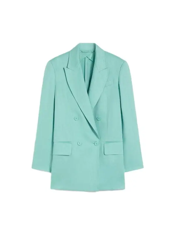 Max Mara Olimpia Jacket In Chevron Linen Aqua - Blue