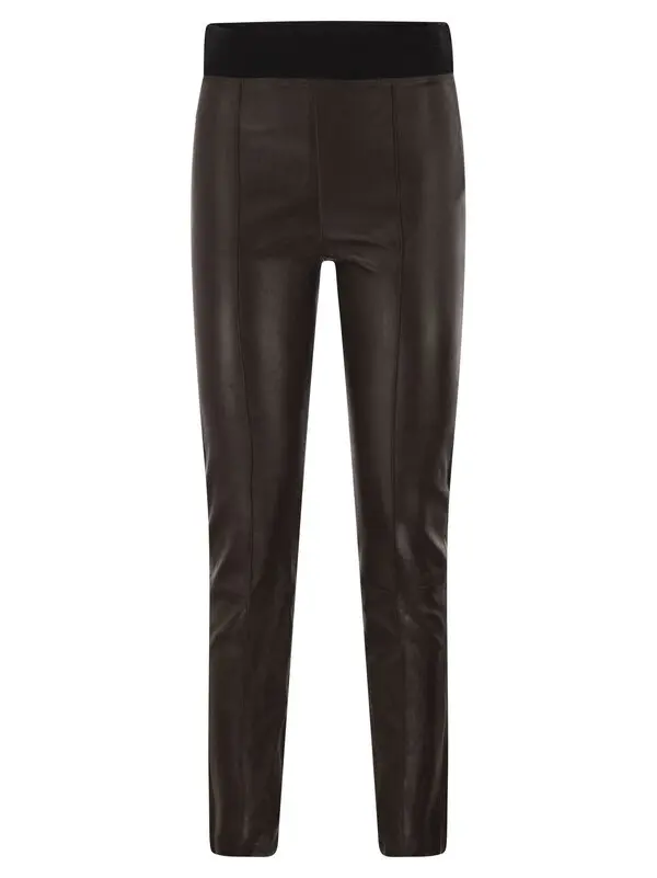 Brunello Cucinelli Skinny Fit Stretch Nappa Leather Trousers - Brown