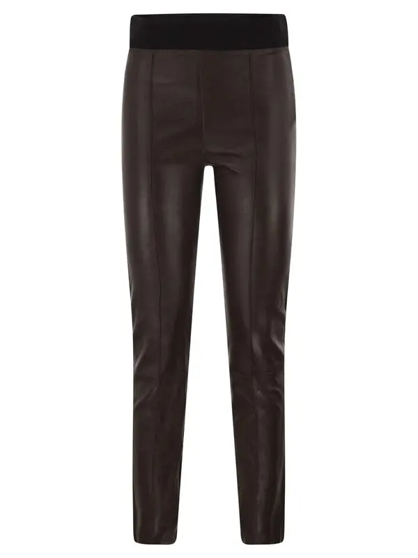 Brunello Cucinelli Skinny Fit Stretch Nappa Leather Trousers - Brown