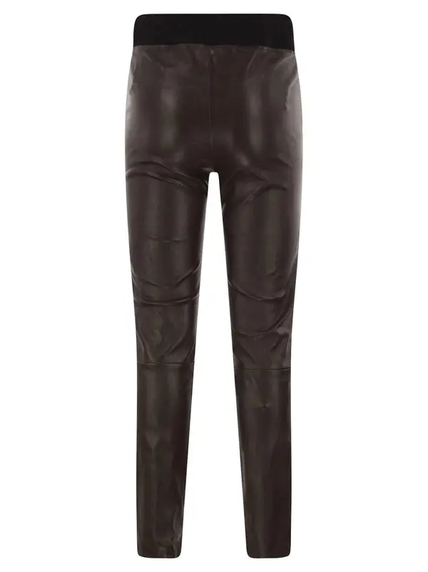 Brunello Cucinelli Skinny Fit Stretch Nappa Leather Trousers - Brown